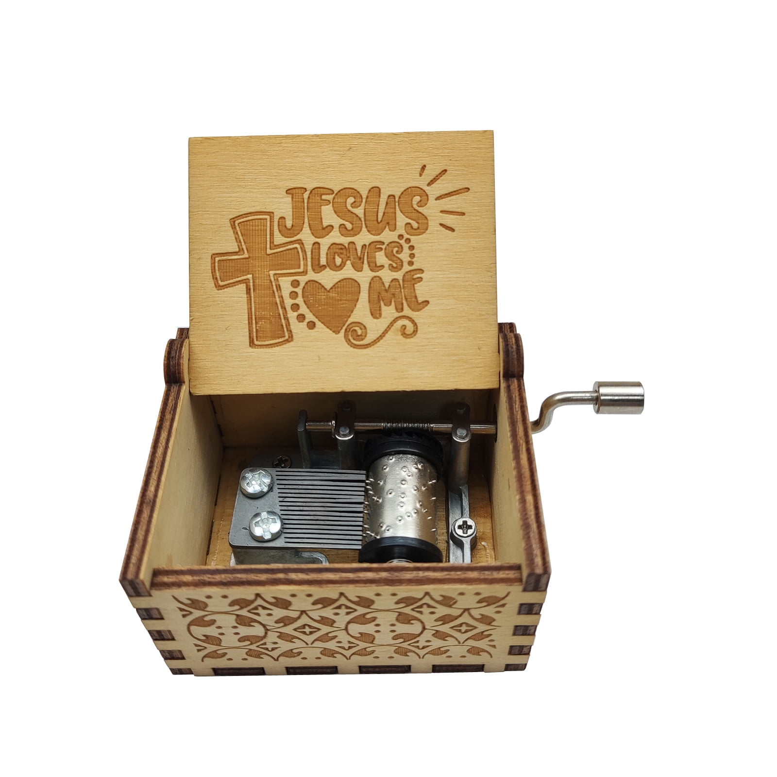 Children Jesus Loves Me Music Box Wooden Antique Carved Hand Cranked ...