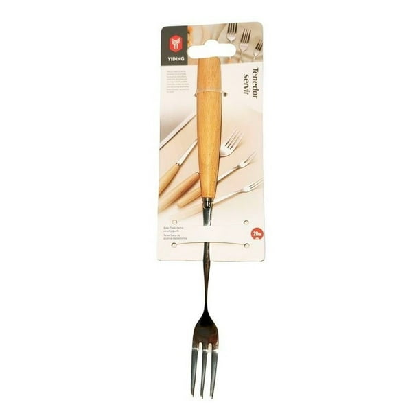 Tenedor Servir Acero Inoxidable, Mango Madera 20cm | Lider