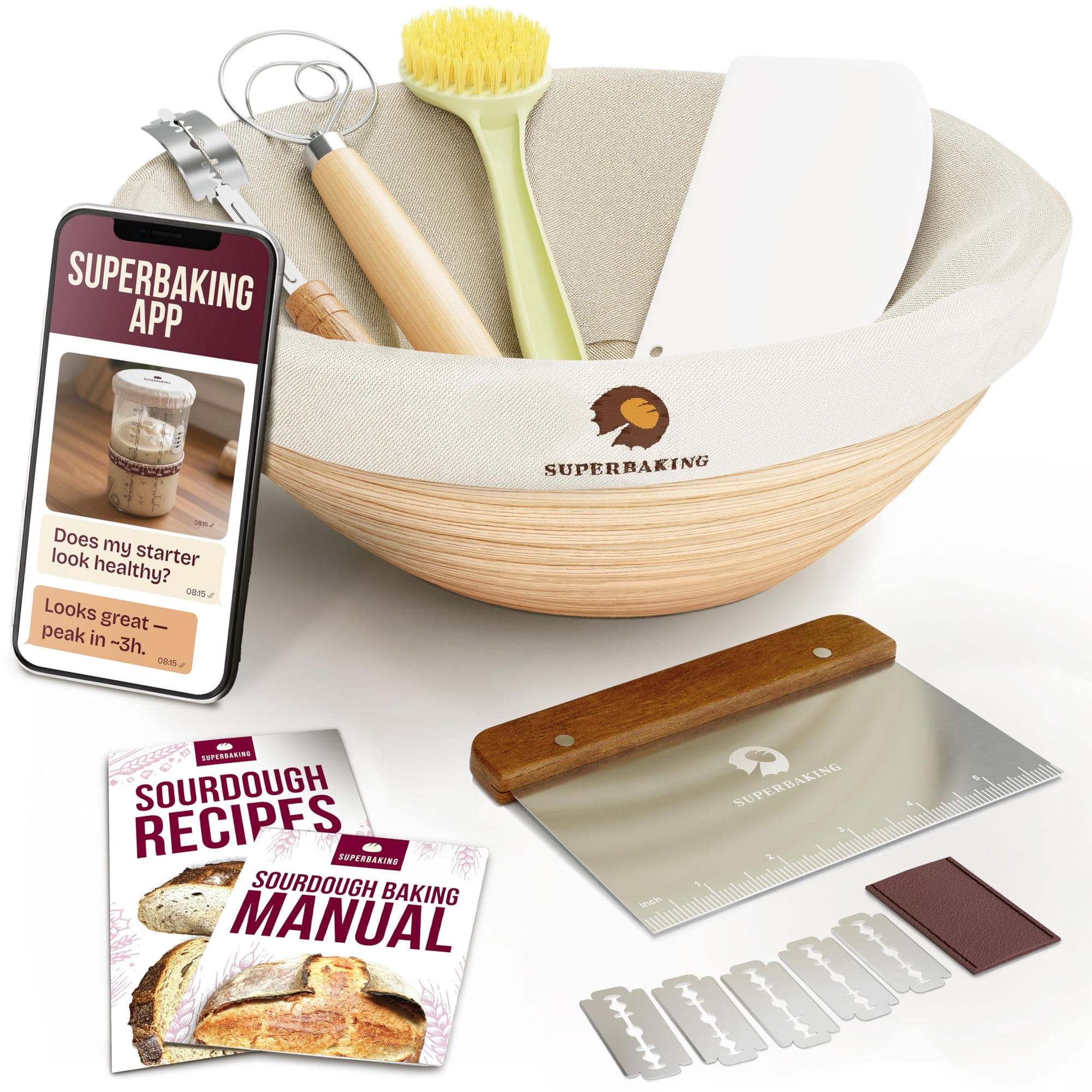 Cesta para Fermentar Pan Superbaking 23 cm Redonda Kit de Masa Madre ...