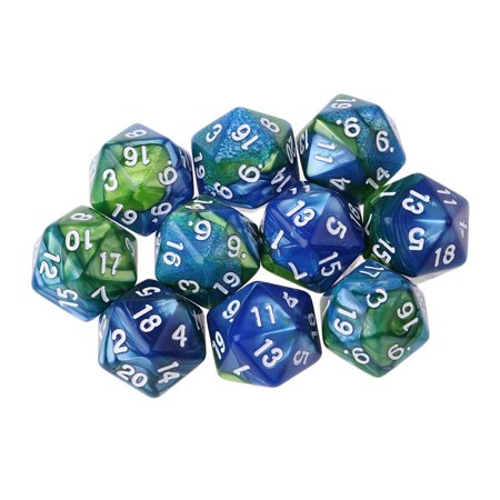 10Pcs / Set Dados De 20 Caras D20 Para Trpg Game Blue Green