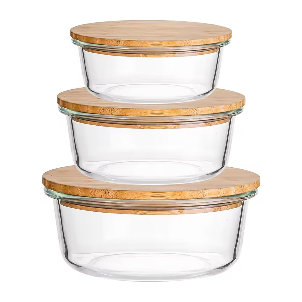Recipiente de Vidrio para Almacenamiento de Alimentos con Tapa de Bambú ...