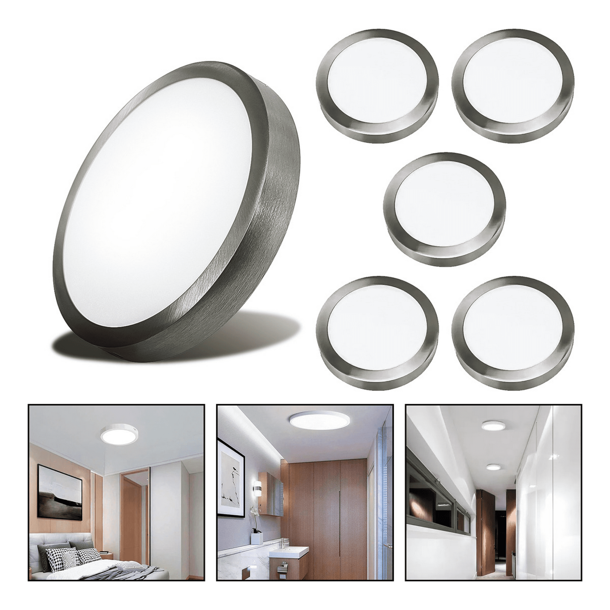 5 Foco Plafon Led Redondo Sobrepuesto 18w Luz Fria Niquel | Lider