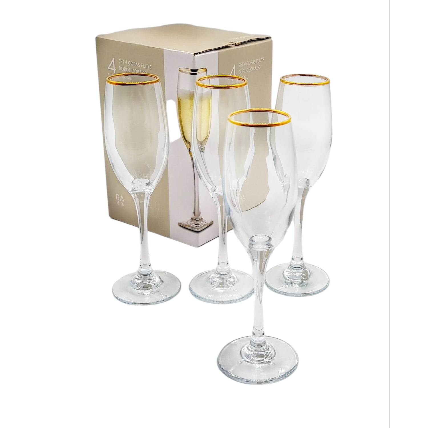 Set de Copas 4 Piezas de Vidrio Borde Dorado | Lider