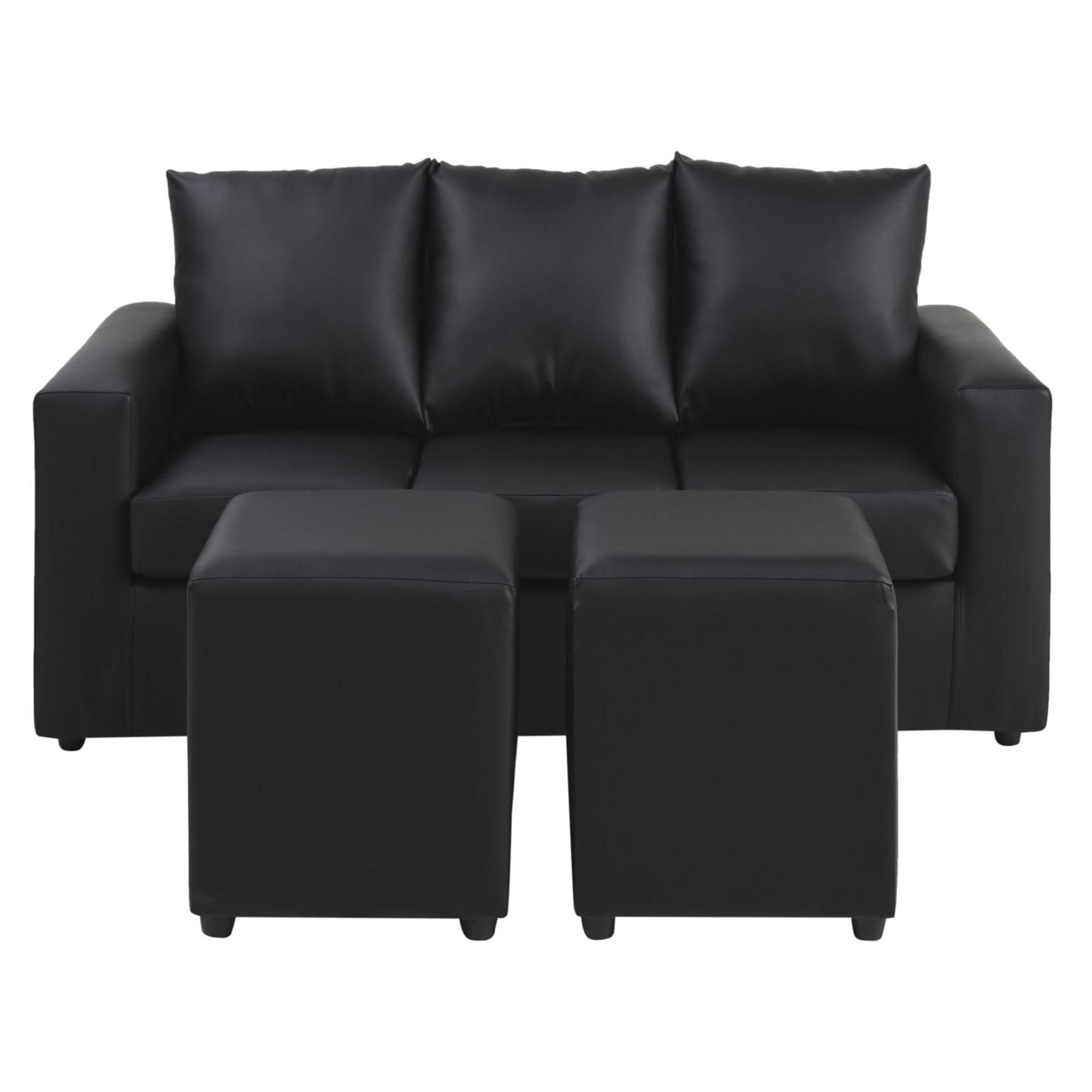 Sofá Kendy 3C+2 Poufs P.U Negro | Lider