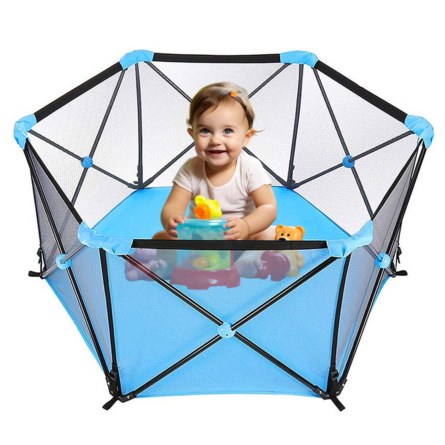 Corral Plegable Portátil, Bebes Niños Celeste | Lider