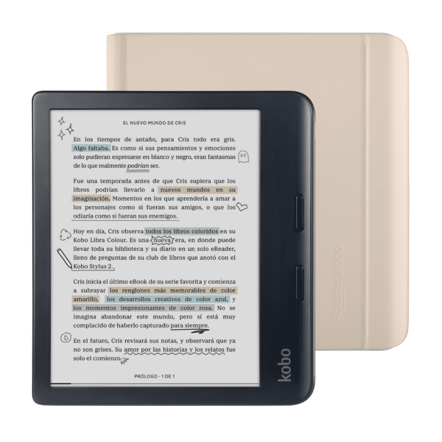 Lector E Reader Kobo Libra Colour Negro Con Funda Beige | Lider