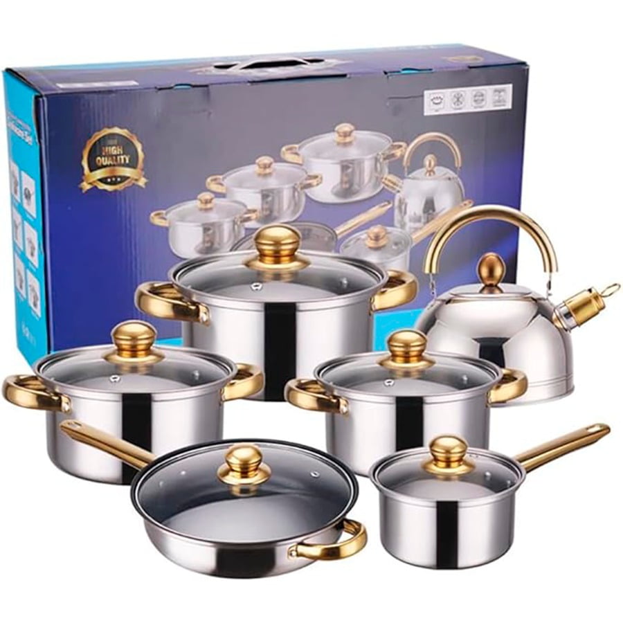 Set de ollas y sartenes antiadherentes de acero inoxidable de 12 piezas ...
