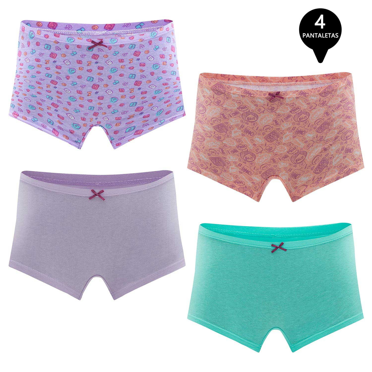 Calzon Boxer Pantaletta Algodón Niña Pack 4 | Lider