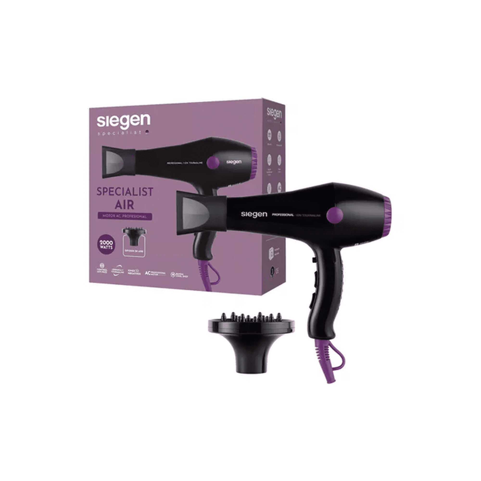 Secador de pelo Siegen SG-3049 2 velocidades 2000W, color negro | Lider