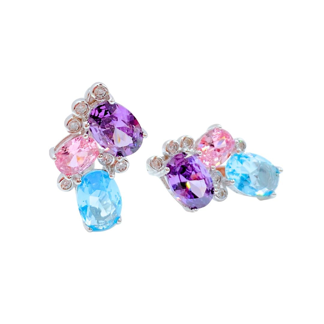 Aros Circonitas Tricolor Violeta, rosa y celeste | Lider