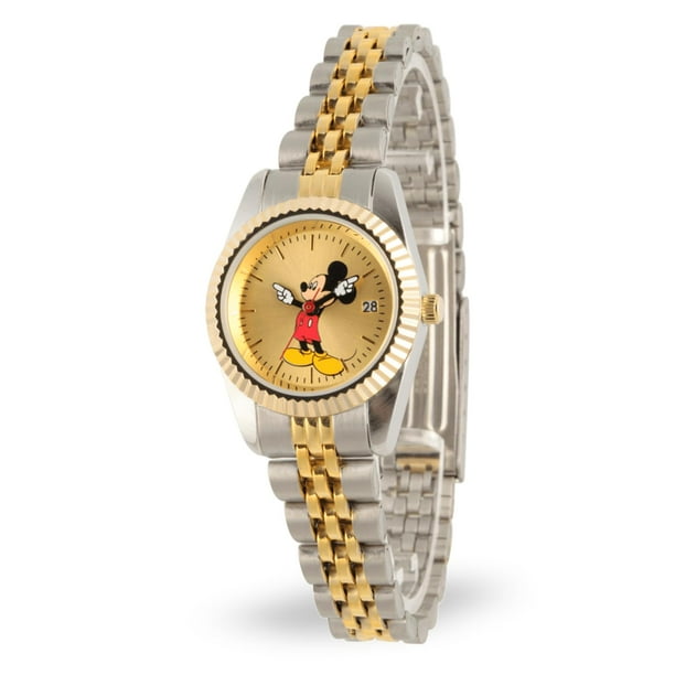 Reloj Disney Mickey Mouse para mujer, esfera dorada, acero inoxidable ...