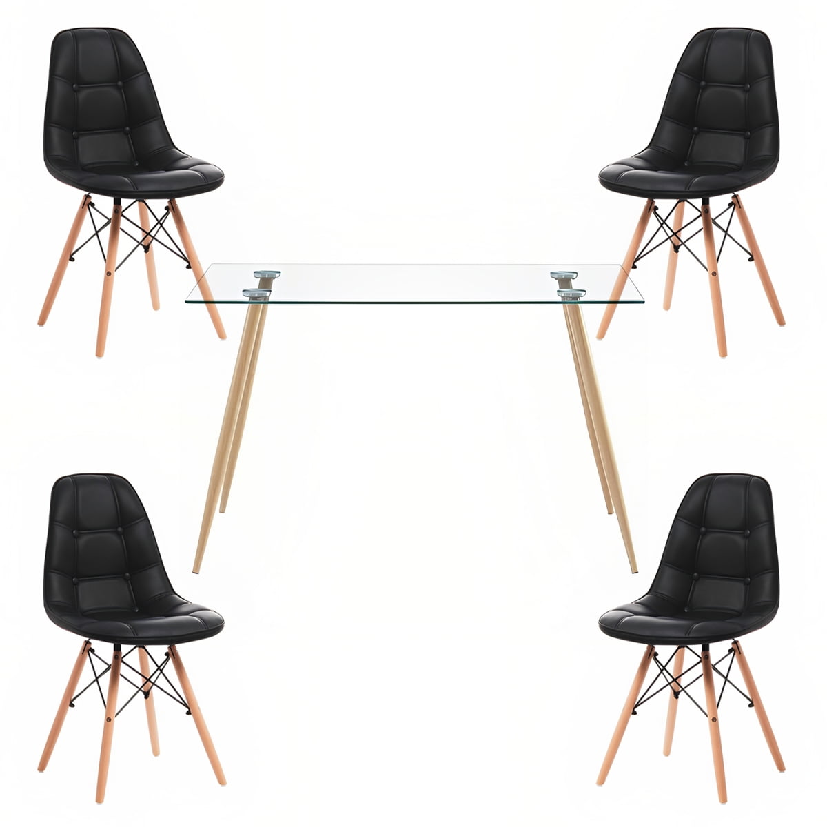 Comedor Mesa Rectangular de Vidrio 120x80 cm + 4 Sillas Buckle Negras ...