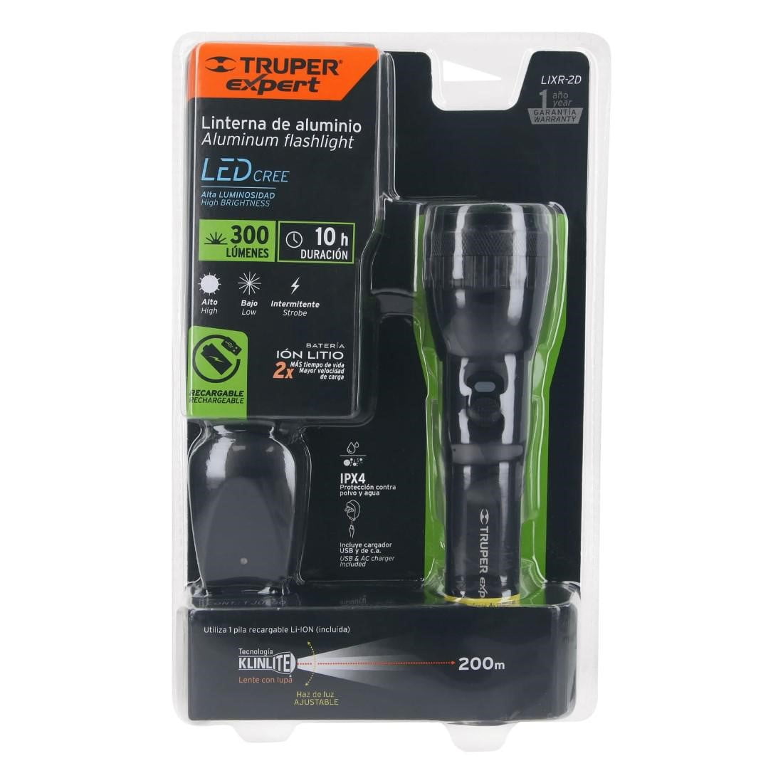 Linterna Recargable LED Cree Litio 300lm | Lider