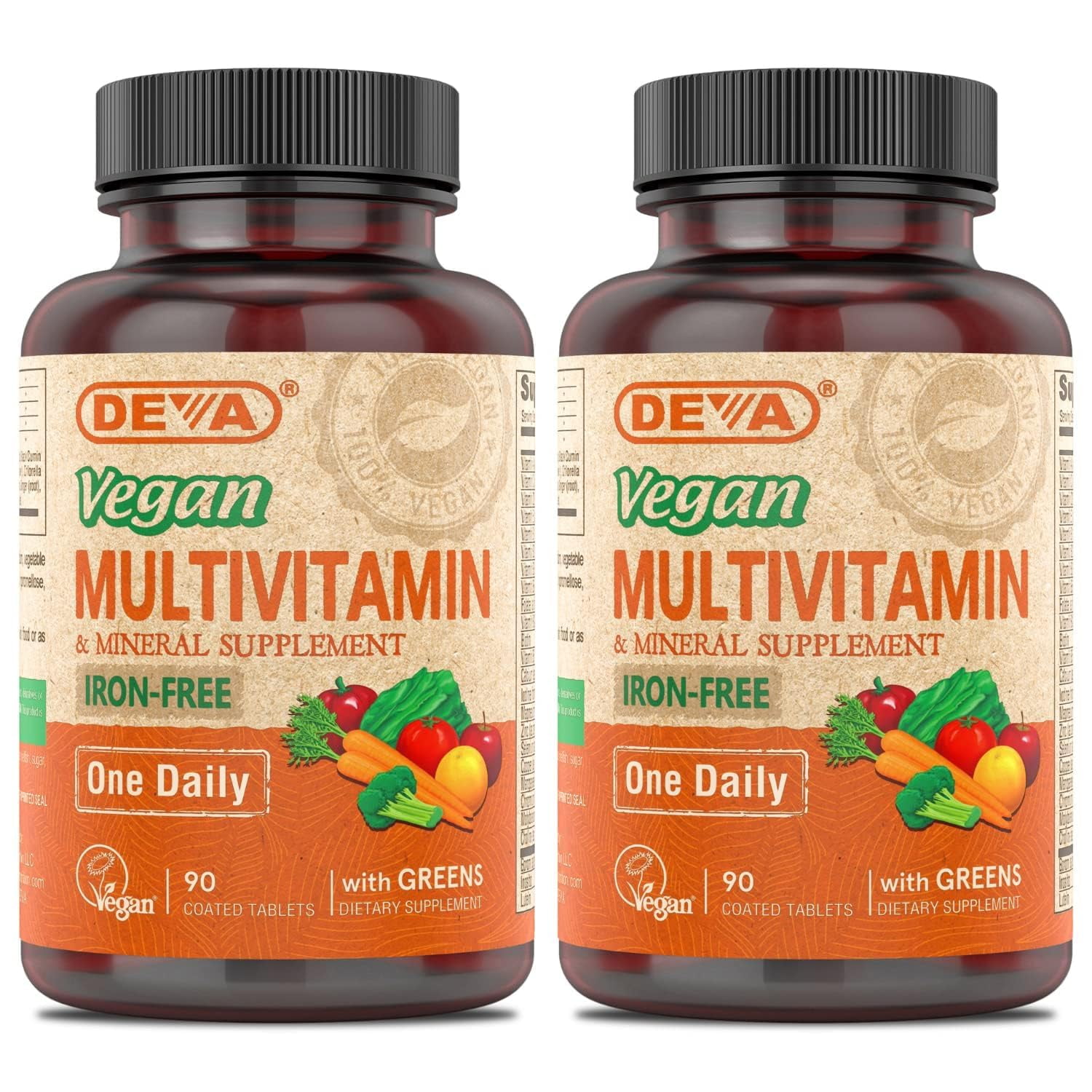 Suplemento multivitamínico vegano DEVA, 90 comprimidos (paquete de 2) | Lider