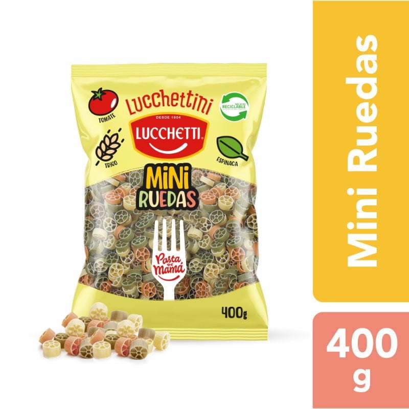 Fideo Pasta Lucchettini Mini Rueda Tres Sabores Bolsa, 400 g | Lider