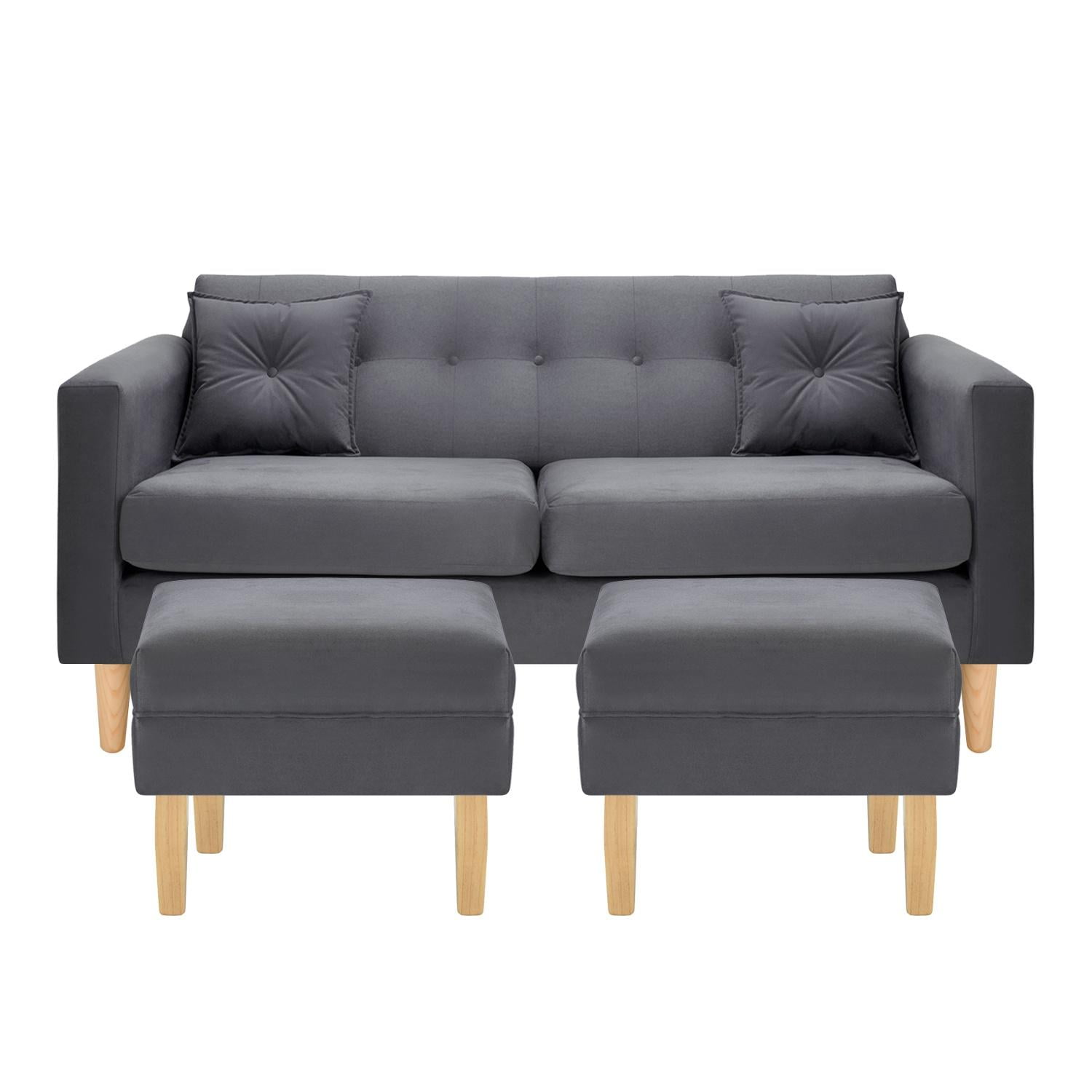 Sofa New Retro 3C + 2 Pouf Felpa 05 Gris | Lider