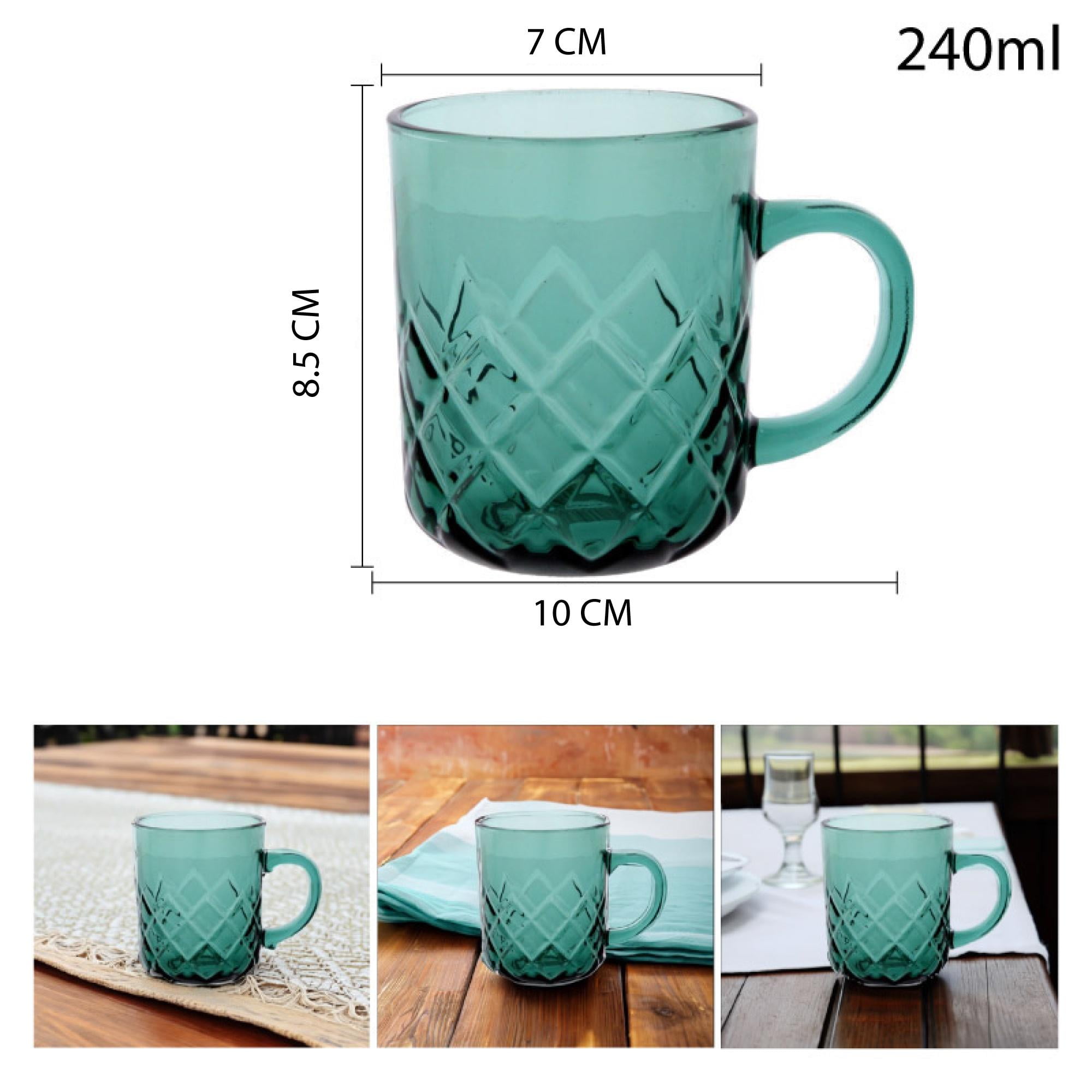 Set 6 tazas de vidrio con relieve verde 6pcs - 240ml | Lider