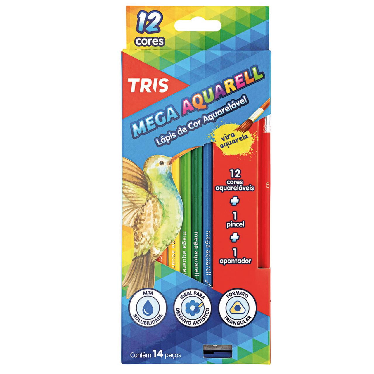 Lápices de color mega acuarelable 12 colores +pincel+sacapunta | Lider