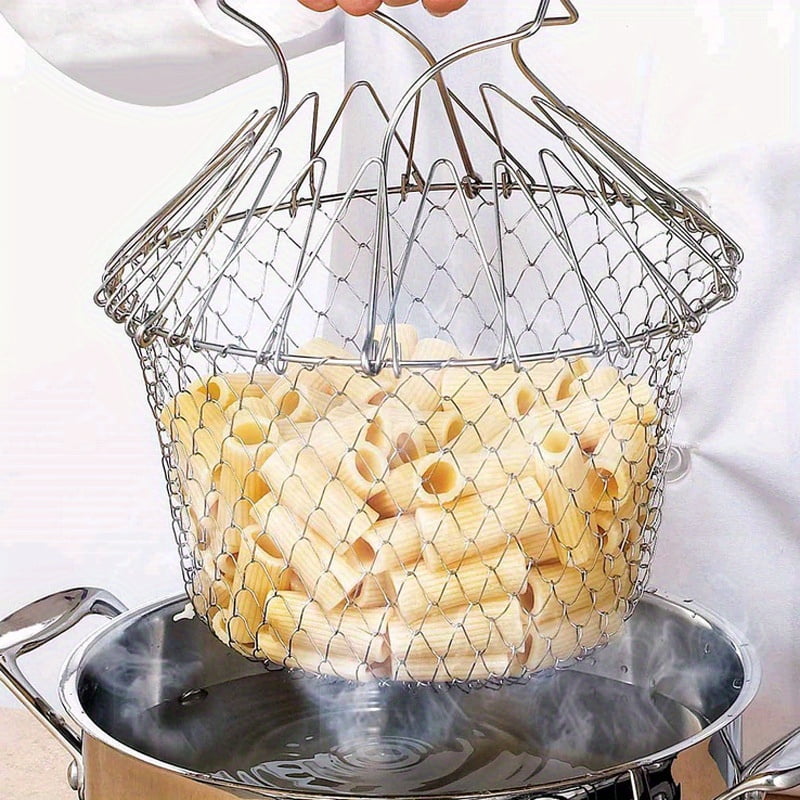 Stainless Steel Foldable Steam Rinse Strain Fry Basket Strainer Net ...