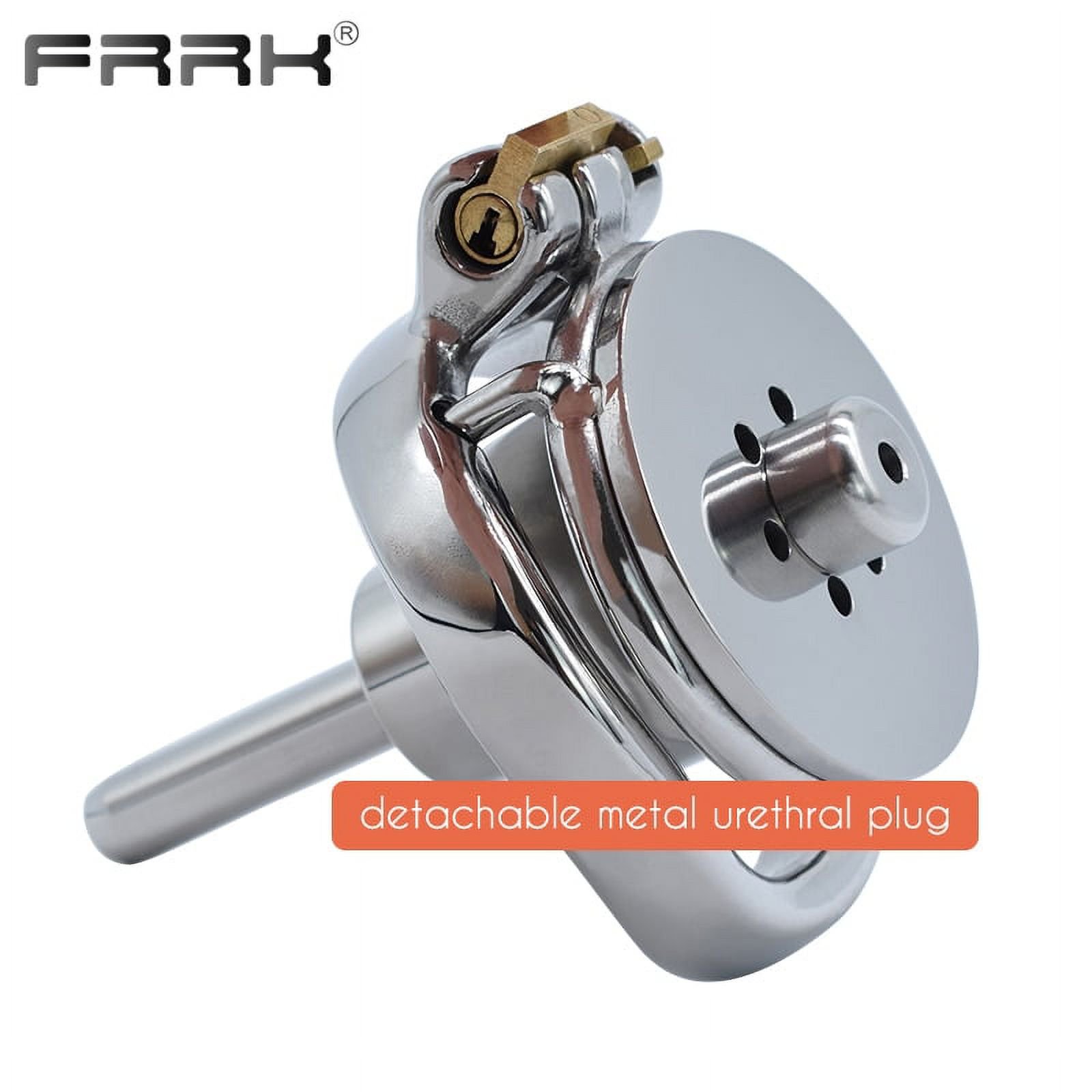 FRRK Inverted Plugged Metal Chastity Cage with Cylinder Design for Men BDSM Games Play Stainless ...
