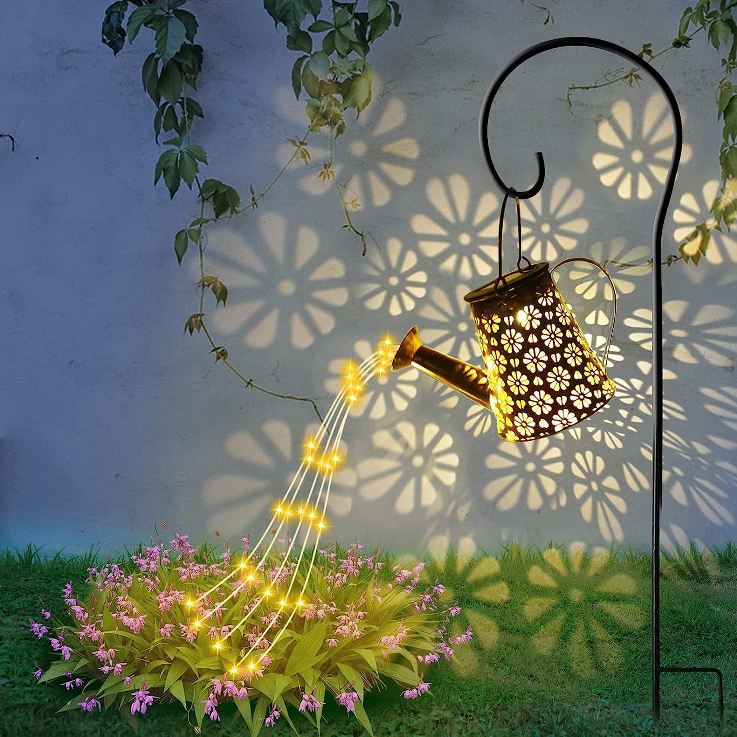 Regadera solar con luces LED para jardín, luz solar para exteriores con ...