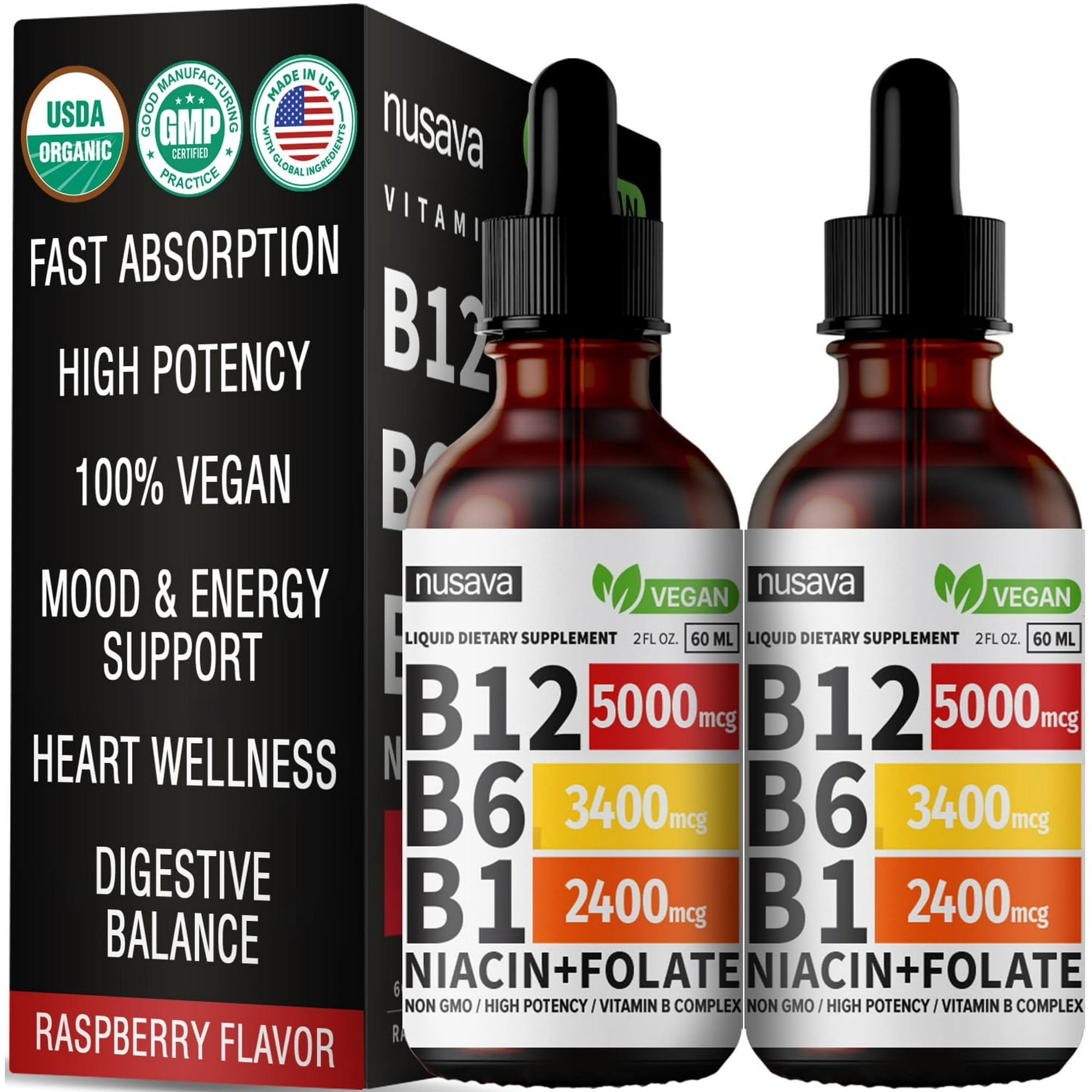 Gotas Líquidas Vitamina B12 Nusava 5000 mcg B6 B1 Vegan Paquete 2 | Lider