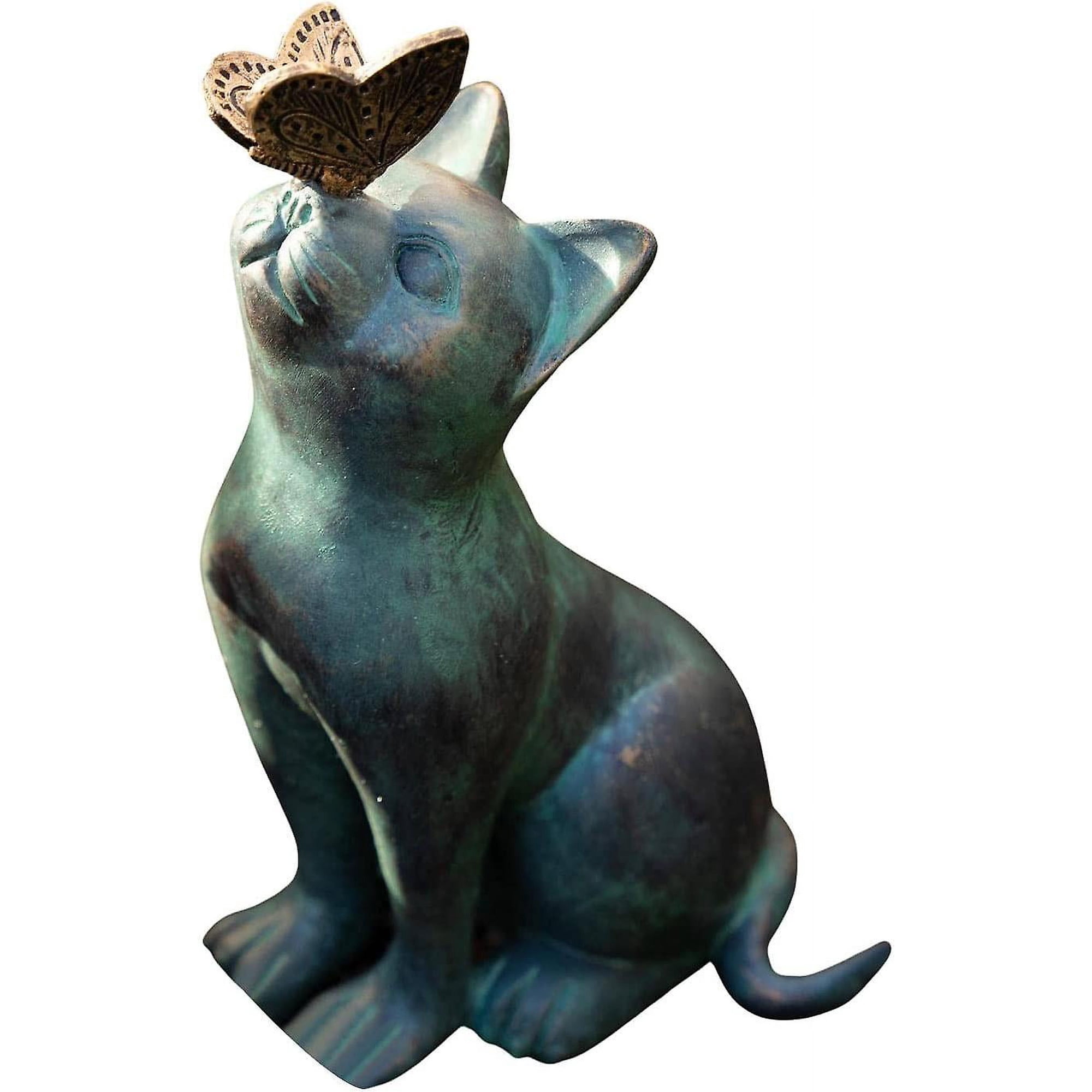 Estatua de gato para jardín, figura de gato con mariposa, escultura ...