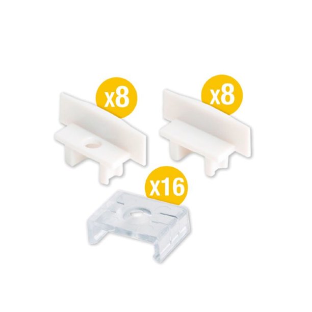 Kit de 16 Tapas y 16 Clips para Perfil de Aluminio / PER-11-2M | Lider