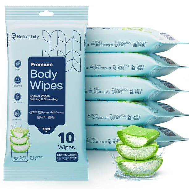 Toallitas de ducha Refreshify 60 XL, toallitas corporales con aloe y ...