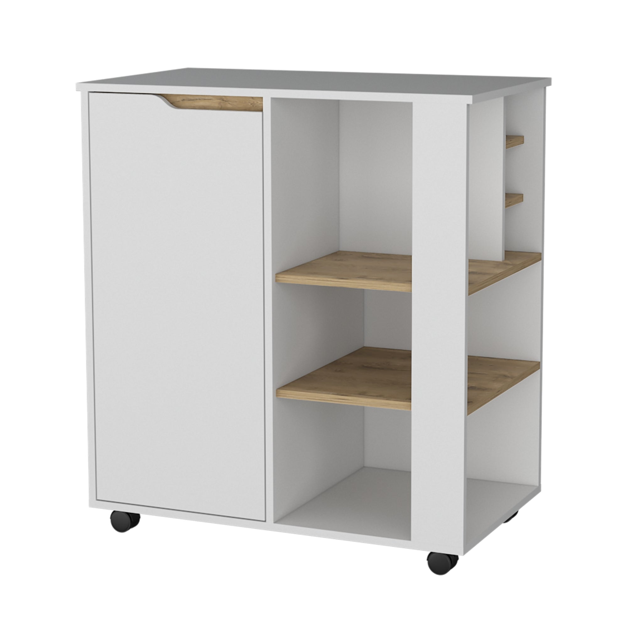Mueble Microondas 1 Puerta 4 Ruedas Fm-009b Blanco Y Café Claro | Lider