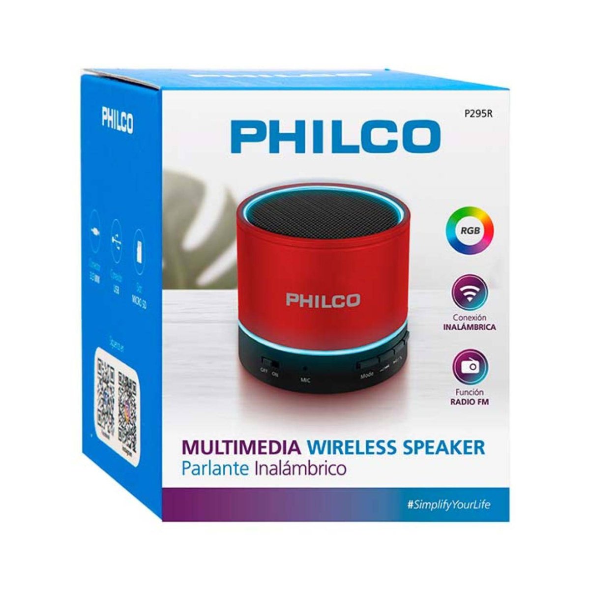 Parlante Redondo Portatil Philco Bluetooth P295 Rojo | Lider