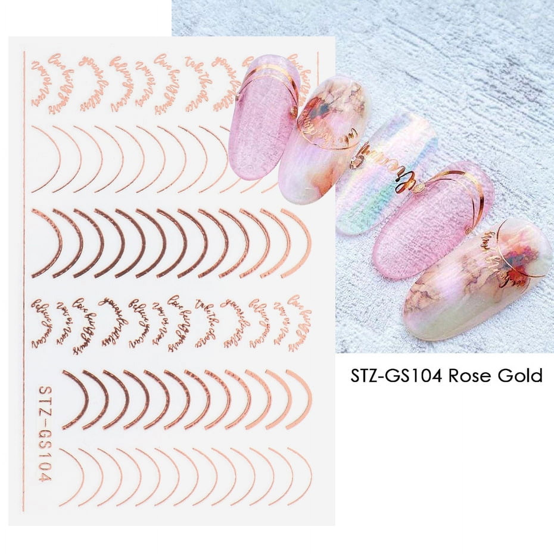 3D Simple Lines Nail Stickers Rose Gold Metal Stripe Letters Decals ...