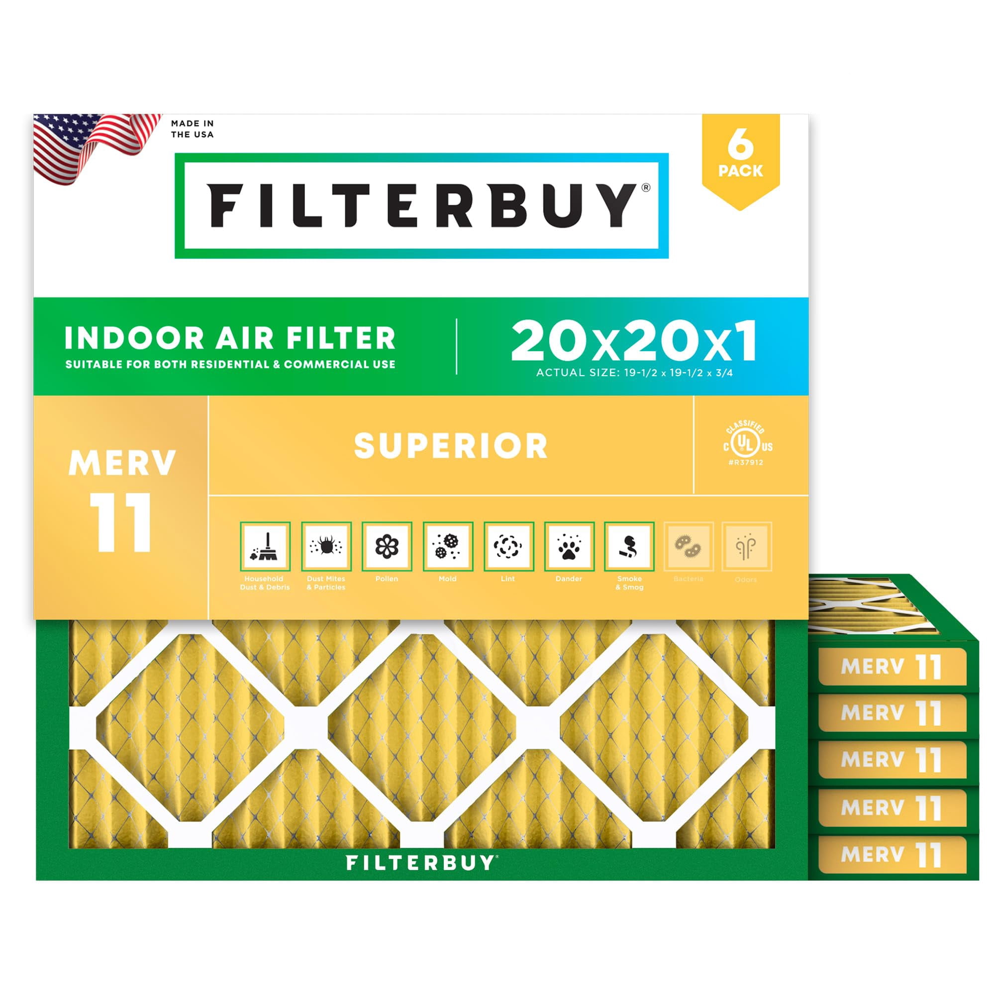 Filtro de aire Filterbuy MERV 11 20x20x1 (paquete de 6) Allergen ...