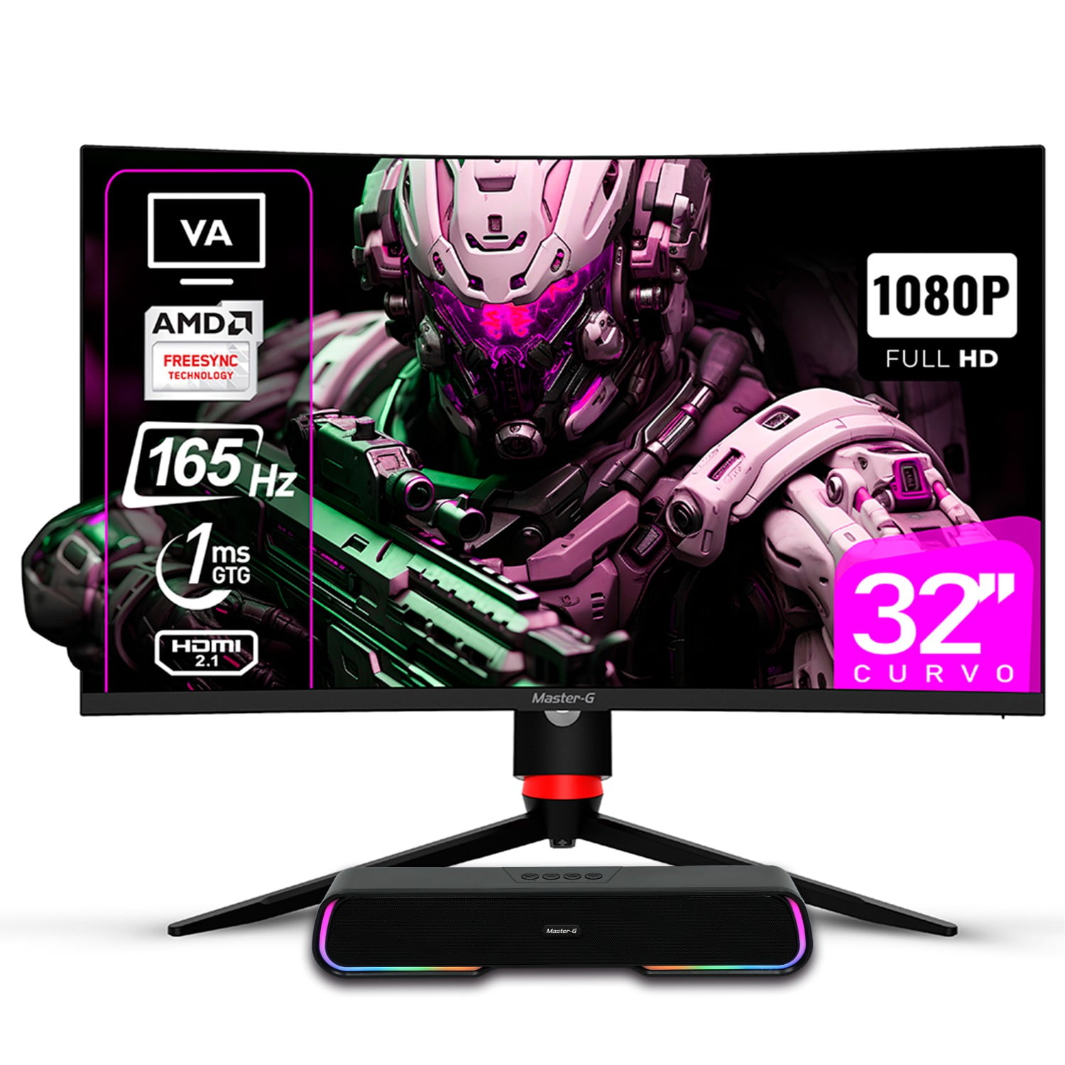 Pack Monitor Gamer 32" Curvo FHD 1080 VA 165hz + Soundbar BT | Lider