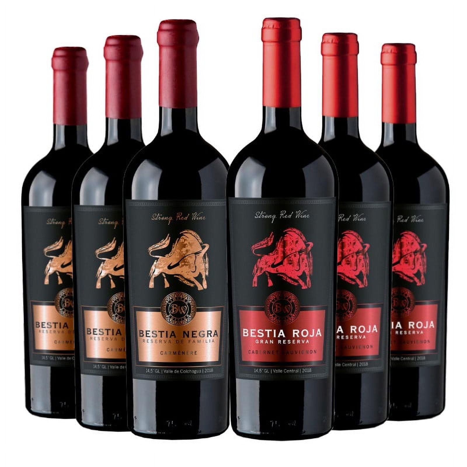 6 Vinos Parrillero 3 Bestia Negra Carmenere + 3 Bestia Roja Cabenet ...