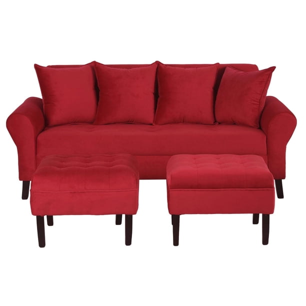 Sofa Lua 3C + 2 Pouf Felpa 20 Rojo | Lider