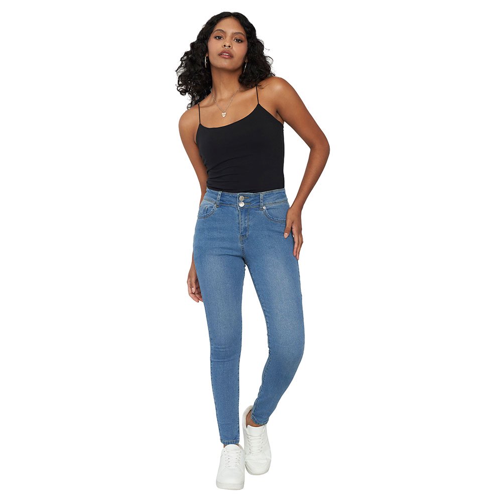 Jeans Mujer High Waist 2 Botones Azul C Corona | Lider