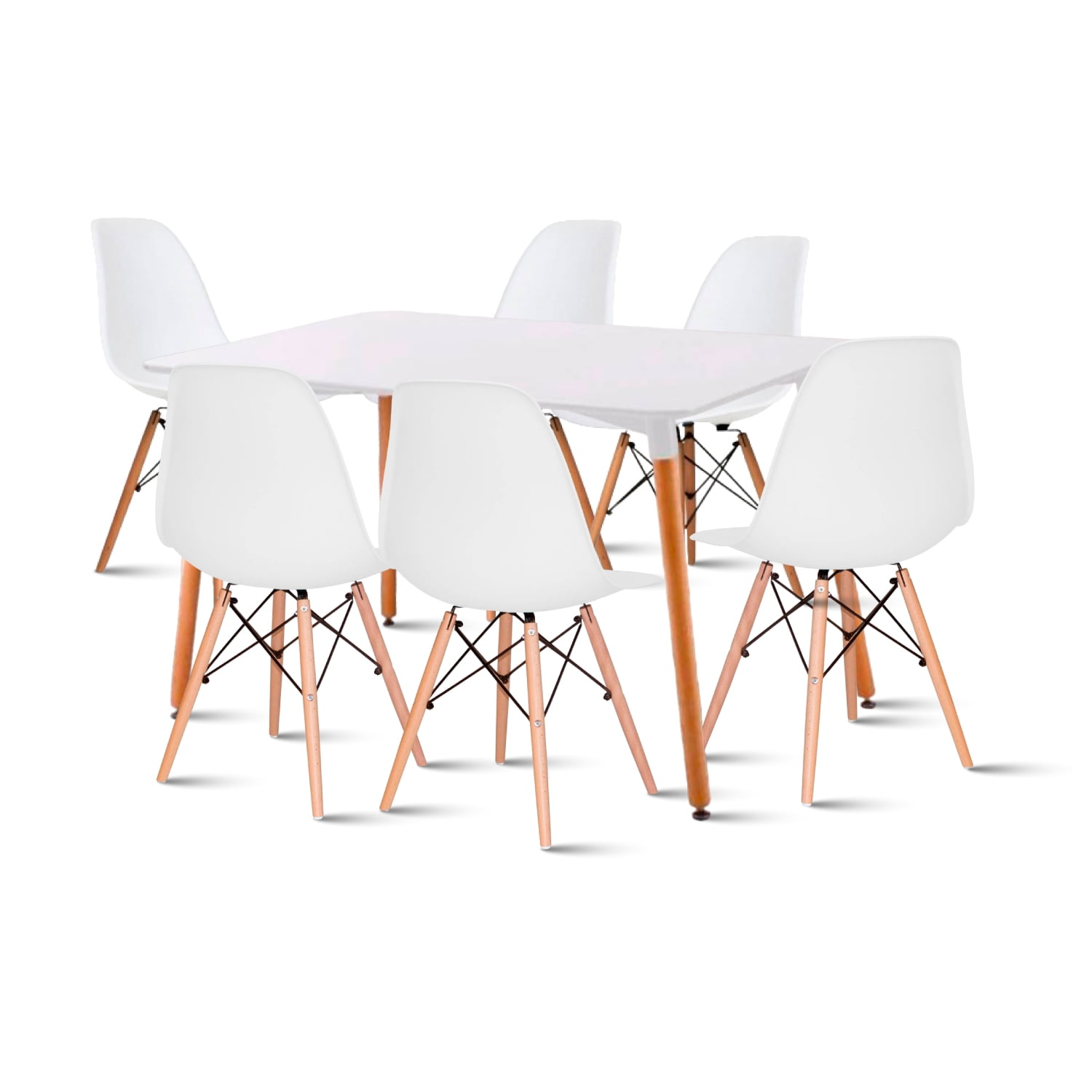 Comedor Mesa de 120x80 Rectangular Blanca + 6 Sillas Eames - Blancas ...
