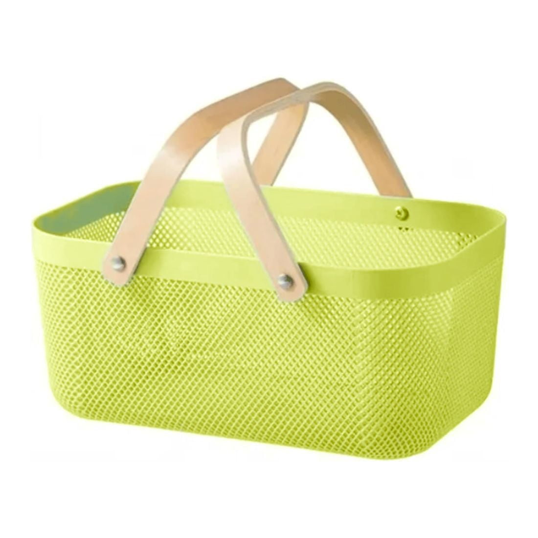 Canasto Metálico Decorativo Rectangular Con Mango de Madera - Verde | Lider