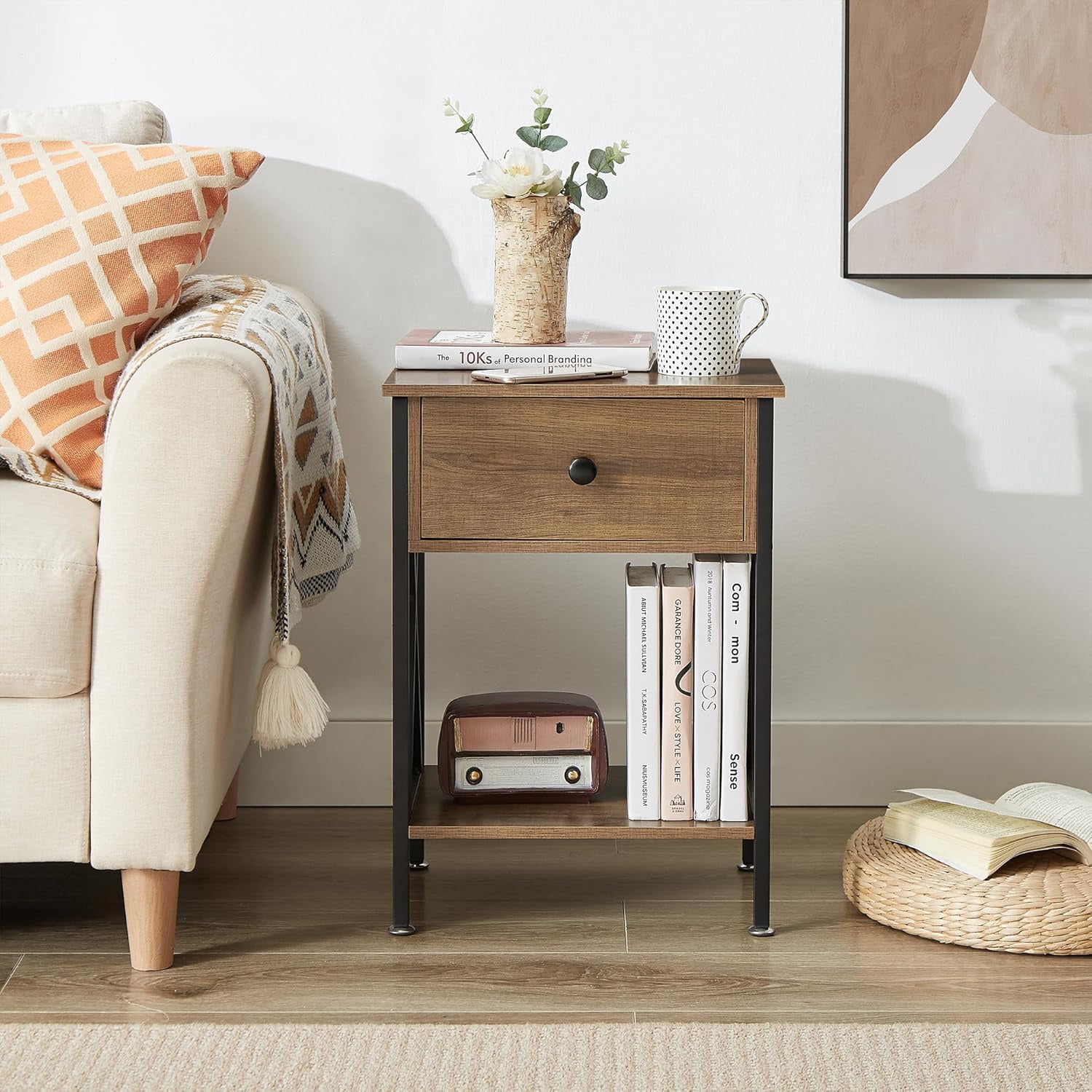 Mesa Lateral de Madera y Acero con Cajón | Lider