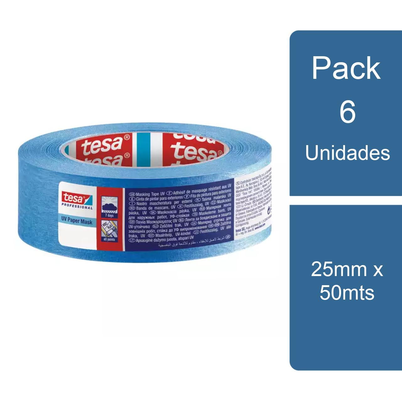 Pack 6 Cintas de Enmascarar Masking Azul 25mm x 50mts | Lider
