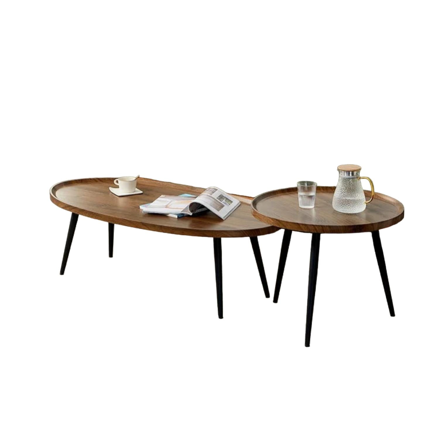 Mesa De Centro Living Vanguardia Madera Natural Juego De Dos | Lider