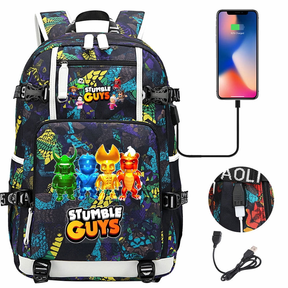 Stumble Guys Backpack Teenager Students School Bag USB Charging Port ...