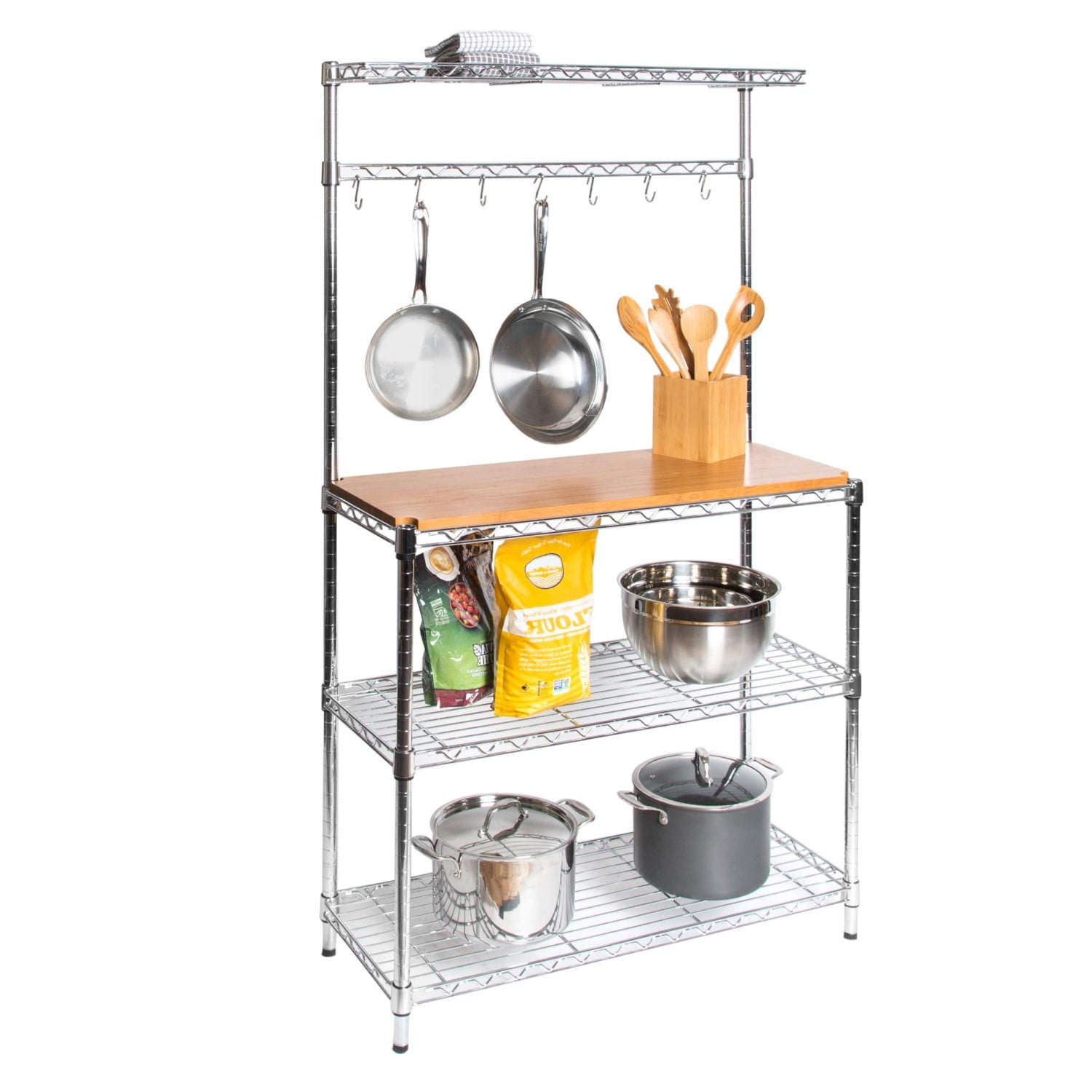 Mesa con repisas 60x35x124 cm. Ruedas. Acero Cromado | Lider