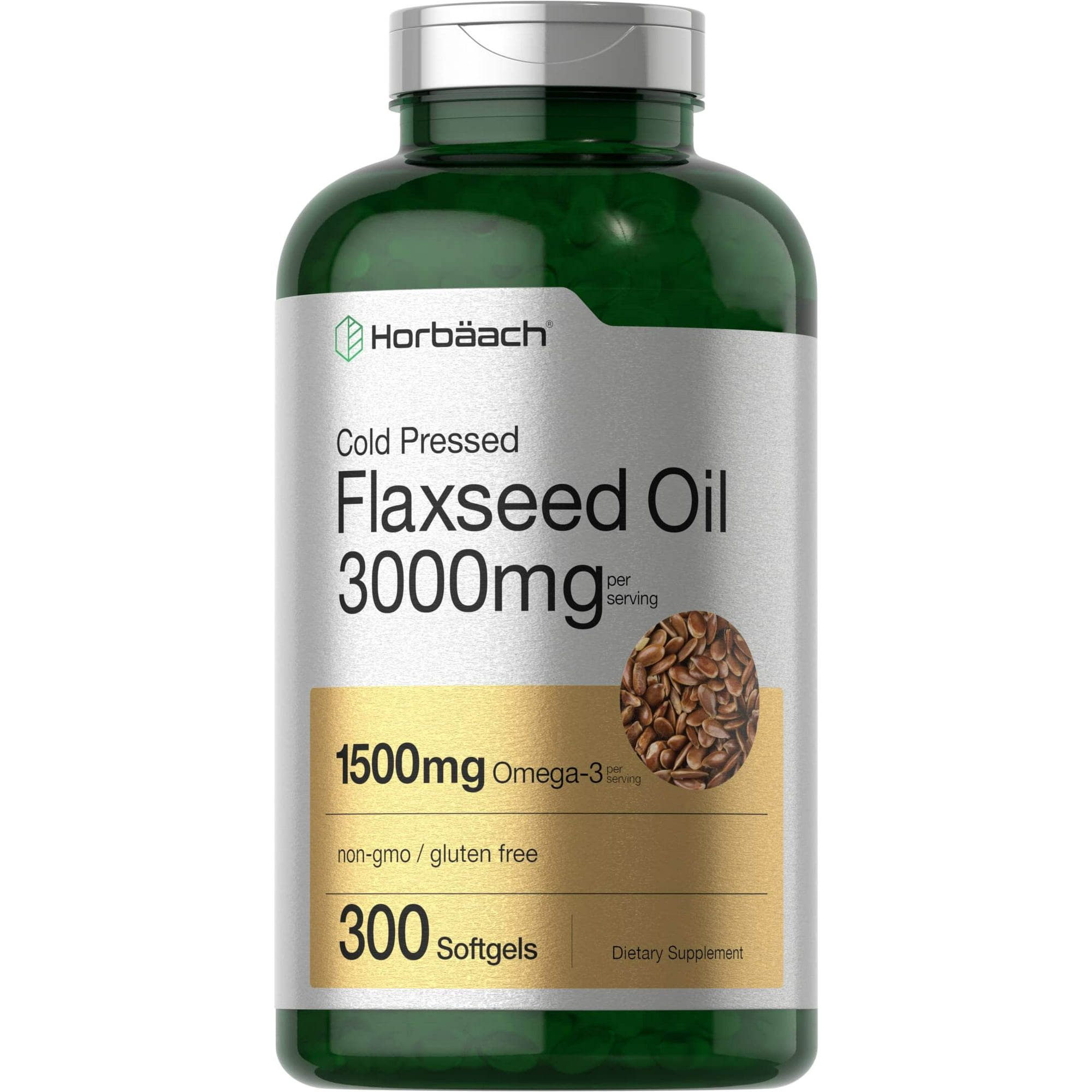 Suplemento Horbäach, cápsulas blandas de aceite de linaza, 3000 mg, 300 ...