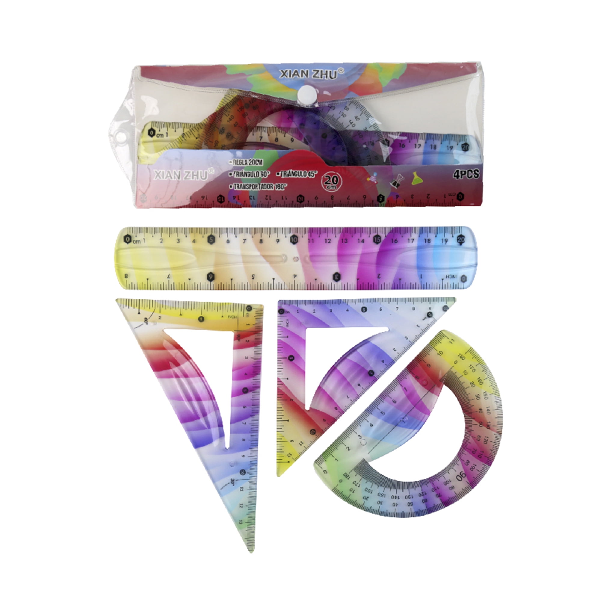 SET 4 REGLAS FLEXIBLES MULTICOLOR CON ESTUCHE 20cm | Lider
