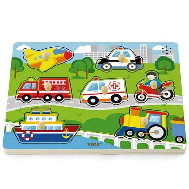 Juguete Madera Puzzle Sonido Transporte 7 Pz | Lider