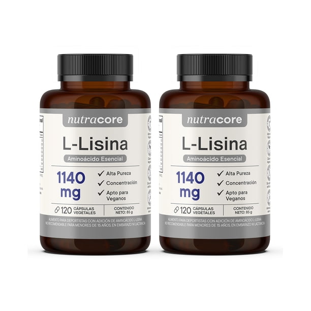 L-Lisina 1140mg - Pack 2x120 Cápsulas Vegetales | Nutracore | Lider