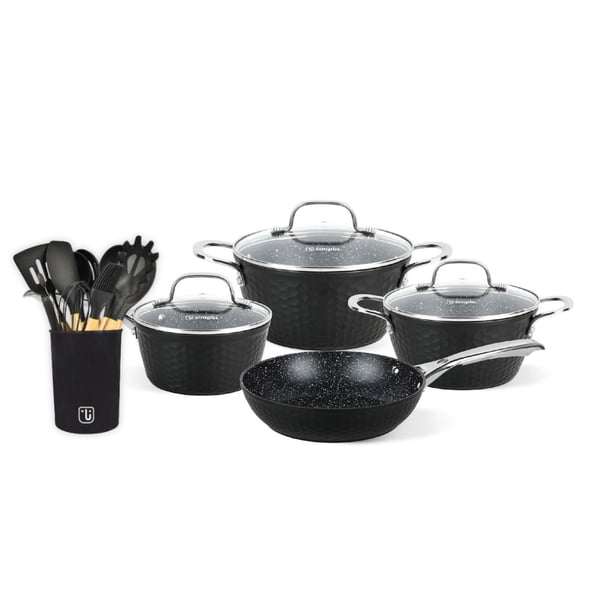 Batería Cocina Black Copper 7pzs + 12 Utensilios Negro | Lider