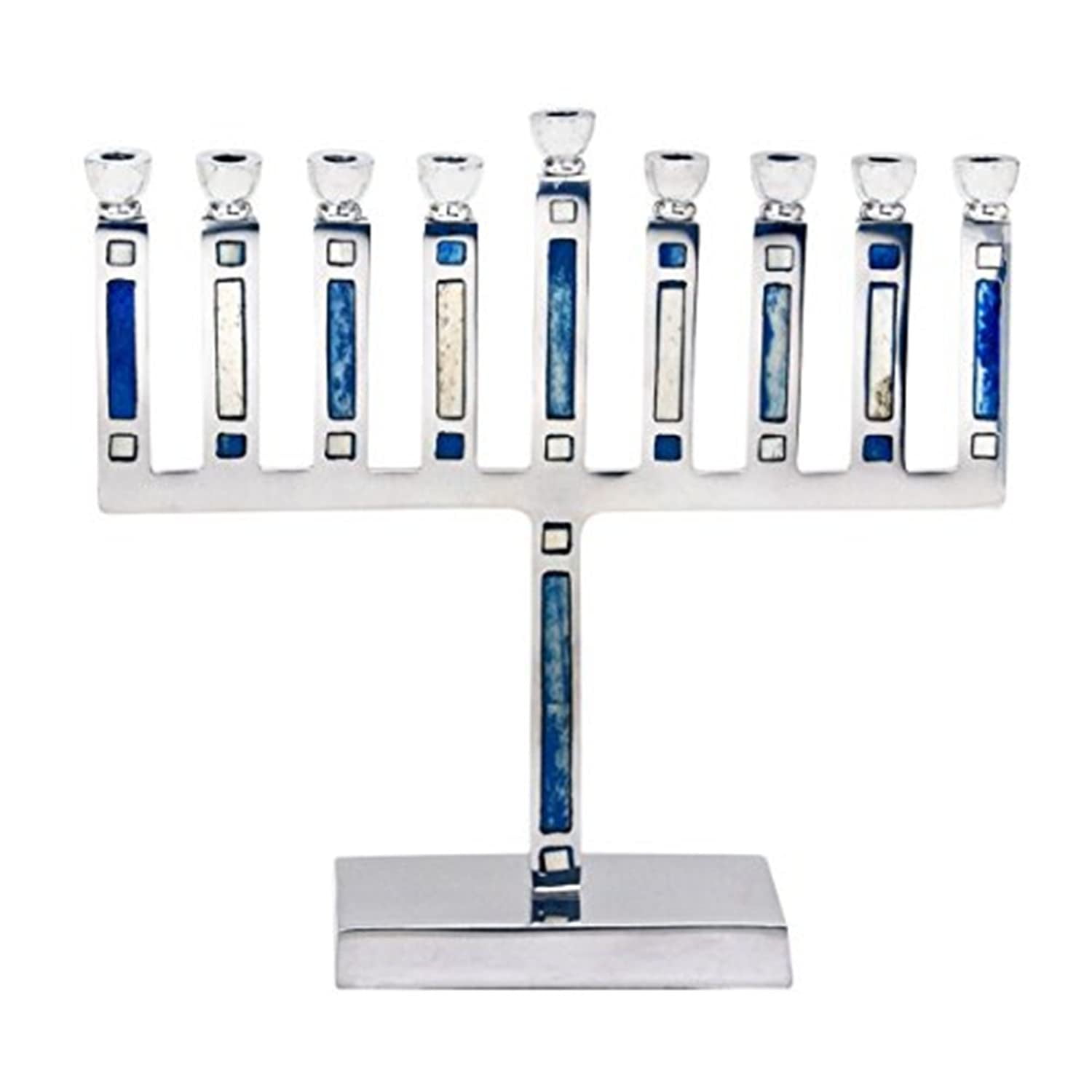 Menorah Gift Mark, 8 ramas de aluminio con incrustaciones azules y ...